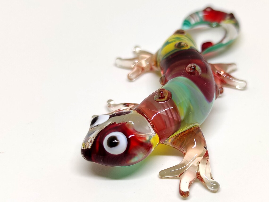 Gecko Figurines Animals Hand Painted Blown Glass Art | Etsy