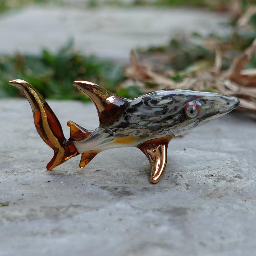 Rare Black White Mable and Amber Shark Miniature Figurines Animals Hand ...