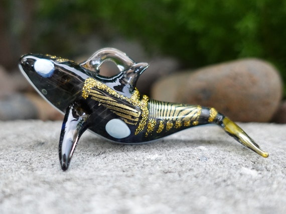 Killer Whale Orca Figurines Hand Blown Glass Art Gold Trim Sea - Etsy