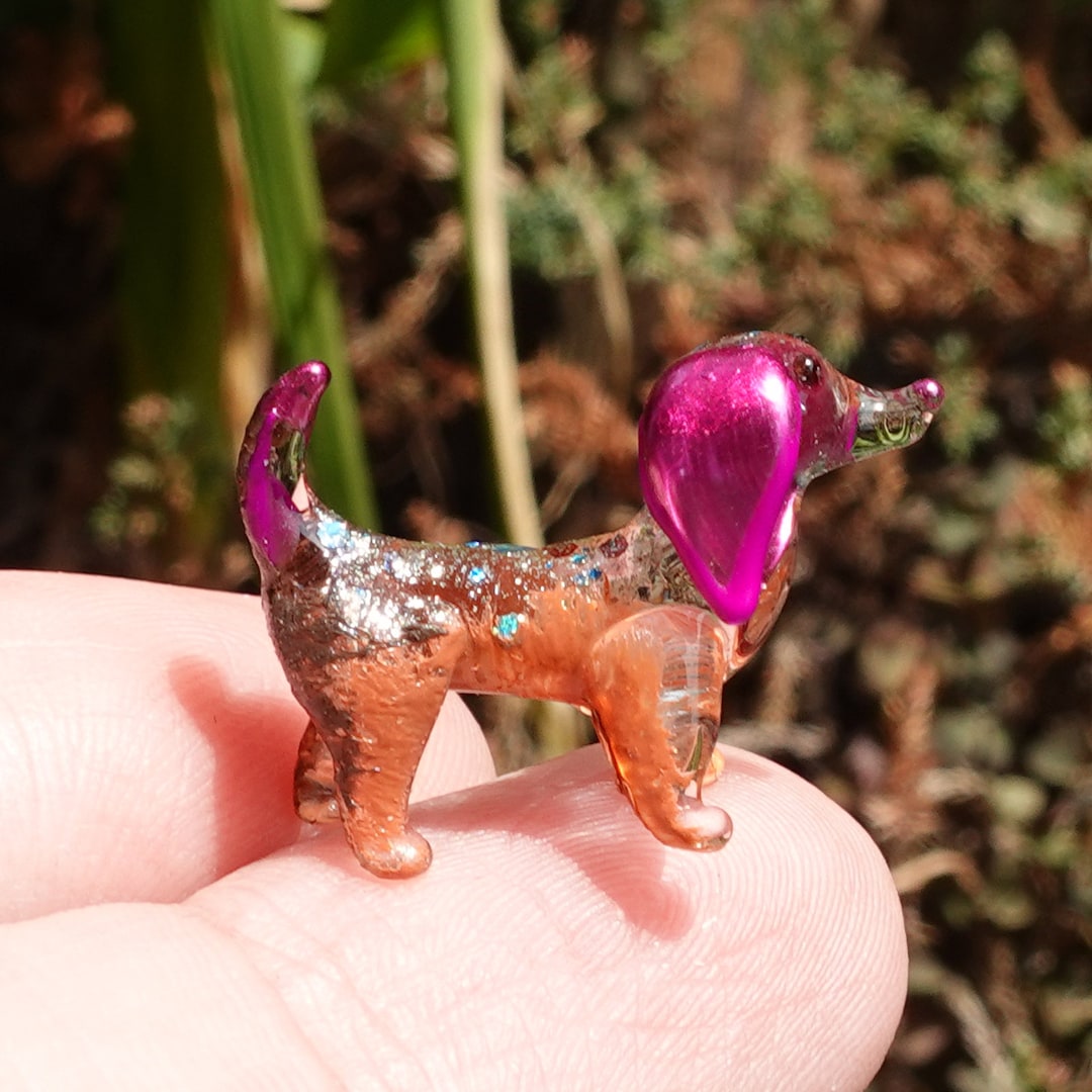 Tiny Micro Dachshund Figurines Hand Painted Blown Glass Art Animals ...