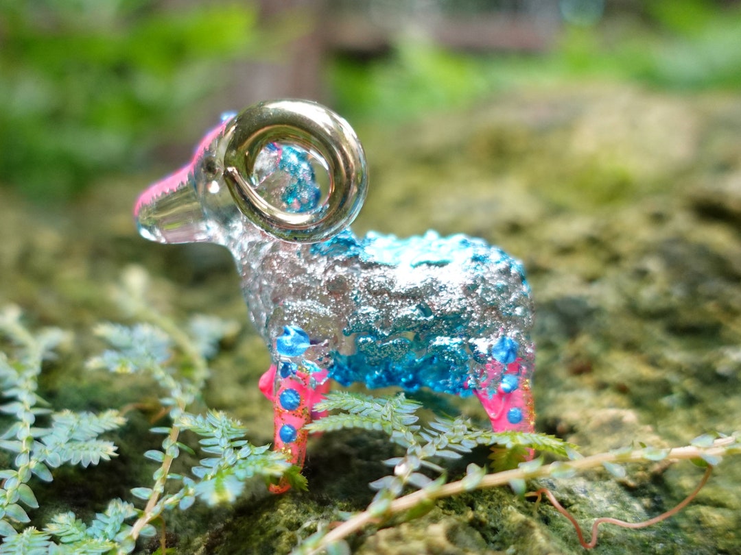 Miniature Sheep Figurines Hand Painted Silver Blue Blown Glass Art ...