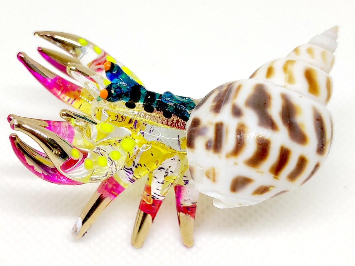 Seashell Hermit Crab Figurines Blown Glass Paint Yellow Pink - Etsy