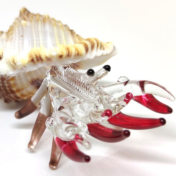 Seashell Hermit Crab Figurines Beach Animals Hand Blown Glass - Etsy