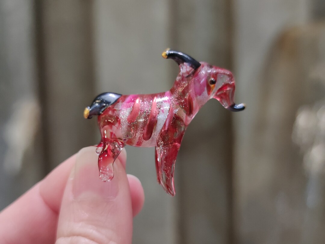 Tiny Goat Figurines Miniature Animals Hand Painted Multi-red Blown ...