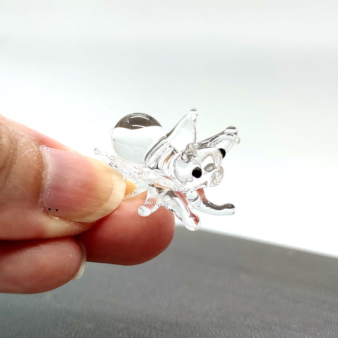 Tiny Micro Crystal Bee Figurines Hand Blown Clear Glass Art Animals ...