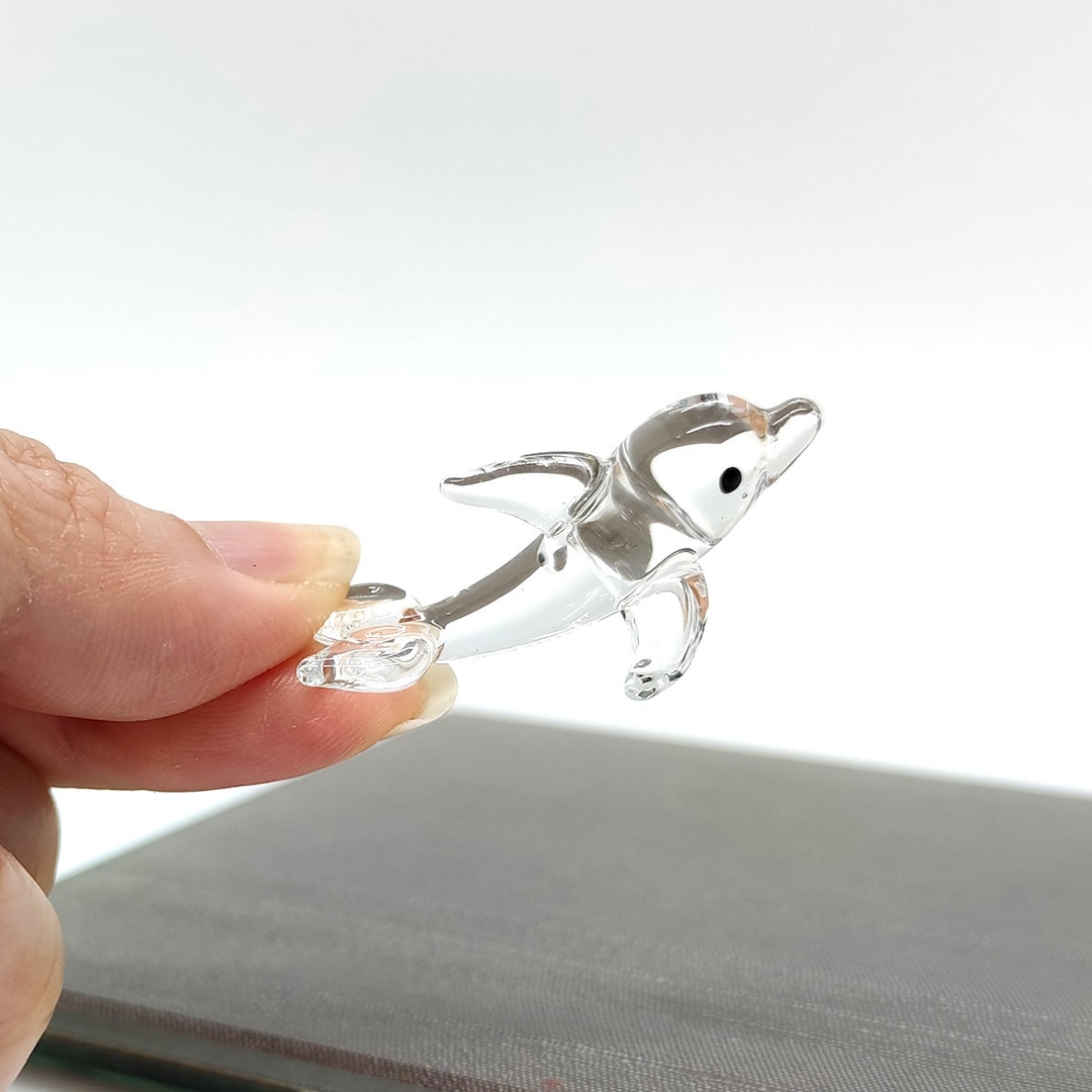 Tiny Micro Crystal Dolphin Figurines Hand Blown Clear Glass Art Sea ...