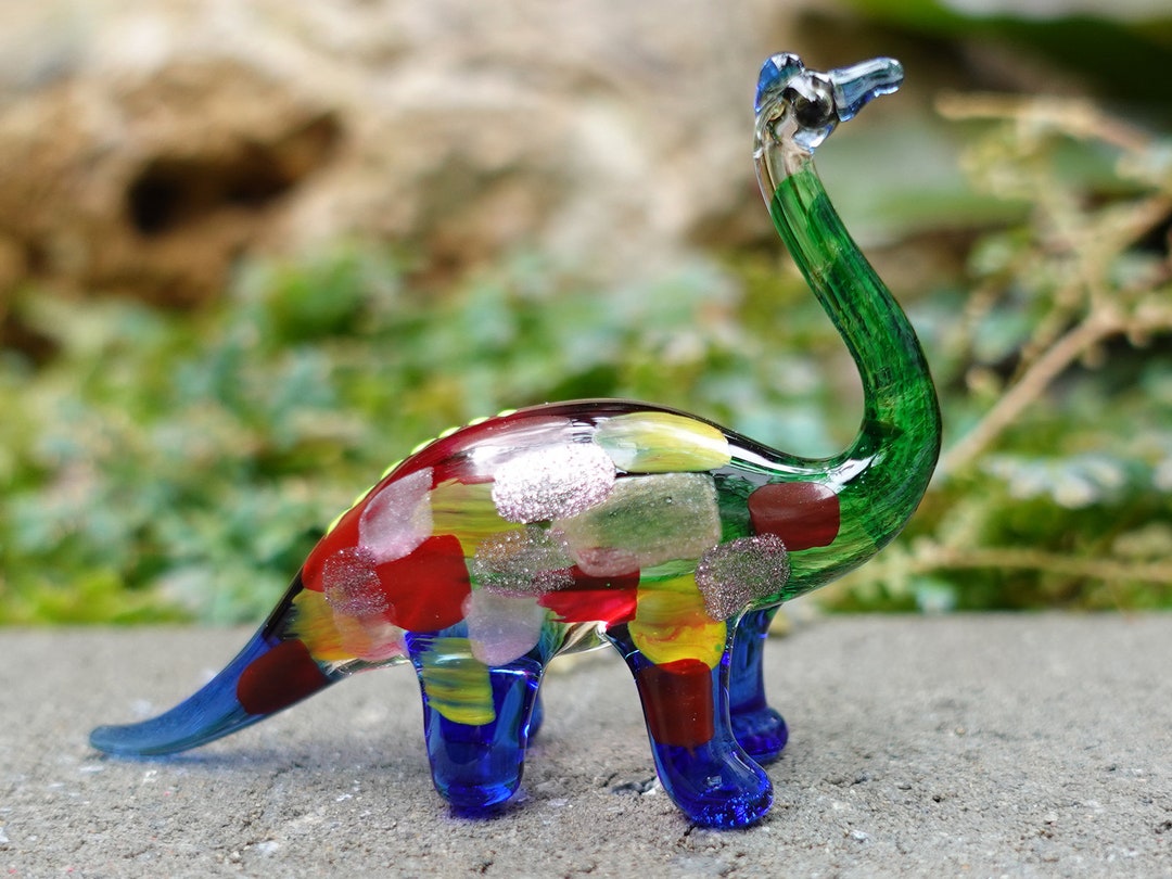 Apatosaurus Dinosaur Figurines Hand Painted Red Green Blue Blown Glass ...