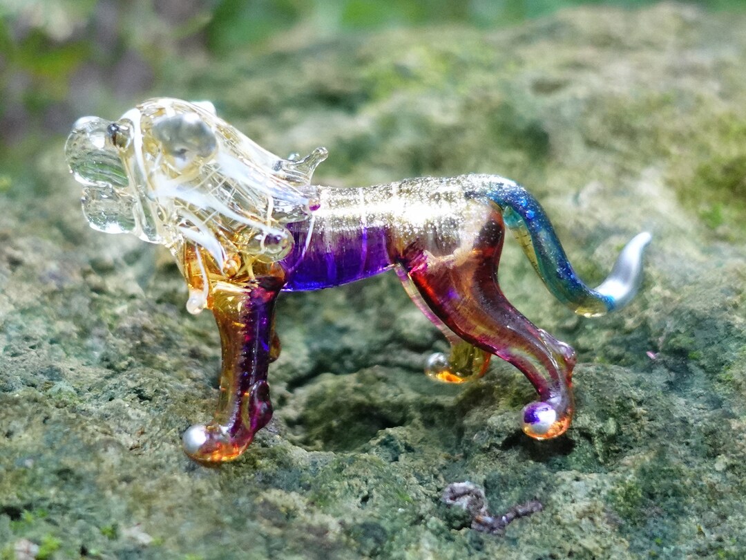 Lion Miniature Figurines Animals Hand Blown Color Glass Art Collectible ...