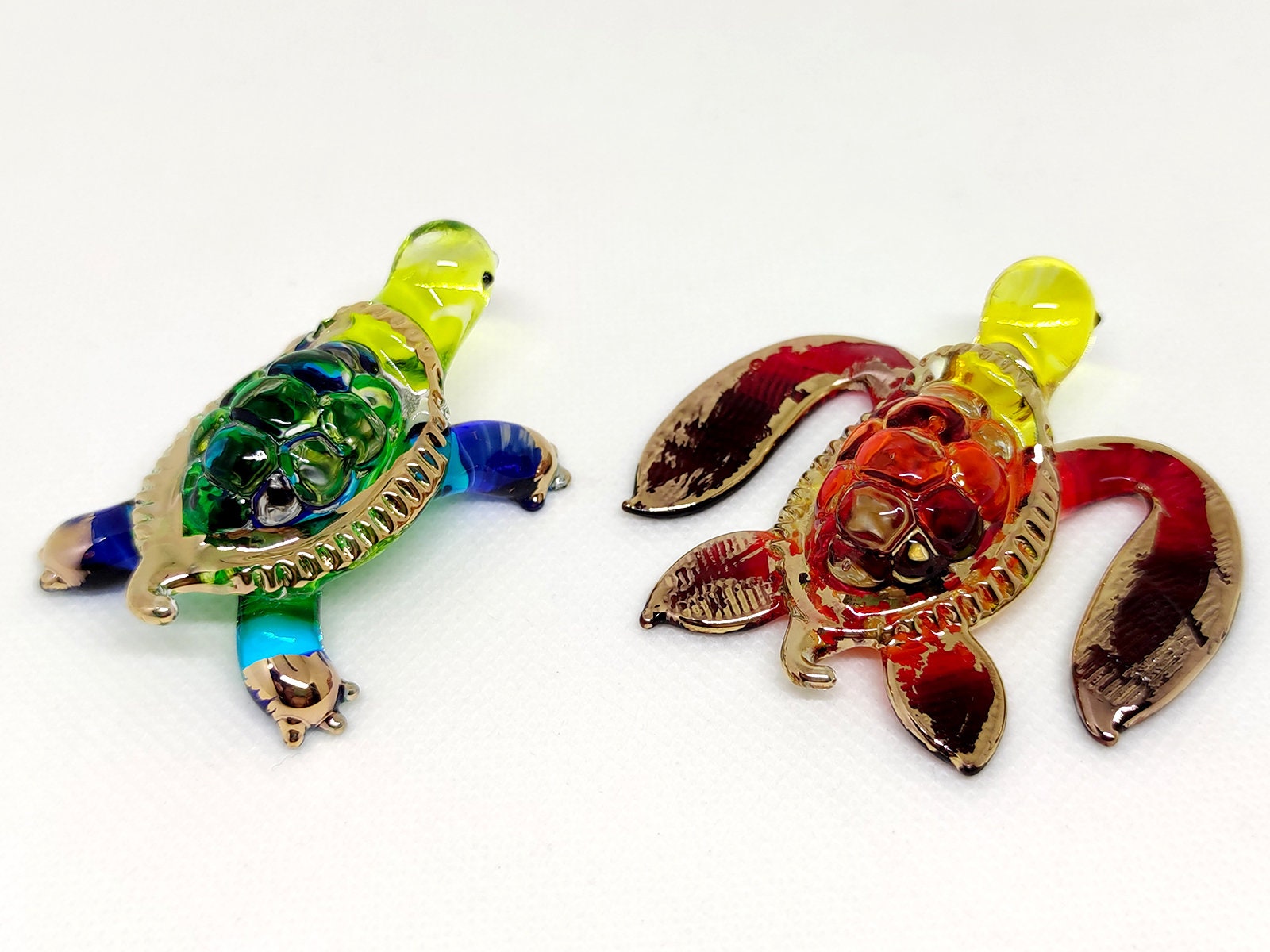 2 TORTOISE Sea Turtle Figurines Hand Painted Blown Glass Art - Etsy