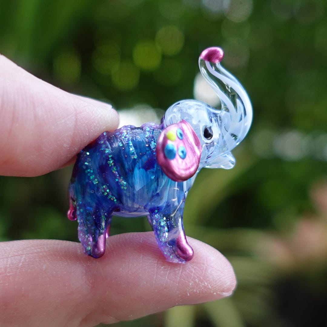 Elephant Tiny Micro Figurines Hand Blown Glass Art Animals Collectible ...