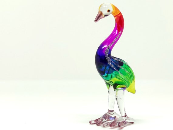 Flamingo Miniature Figurines Animals Hand Painted Blown Glass | Etsy