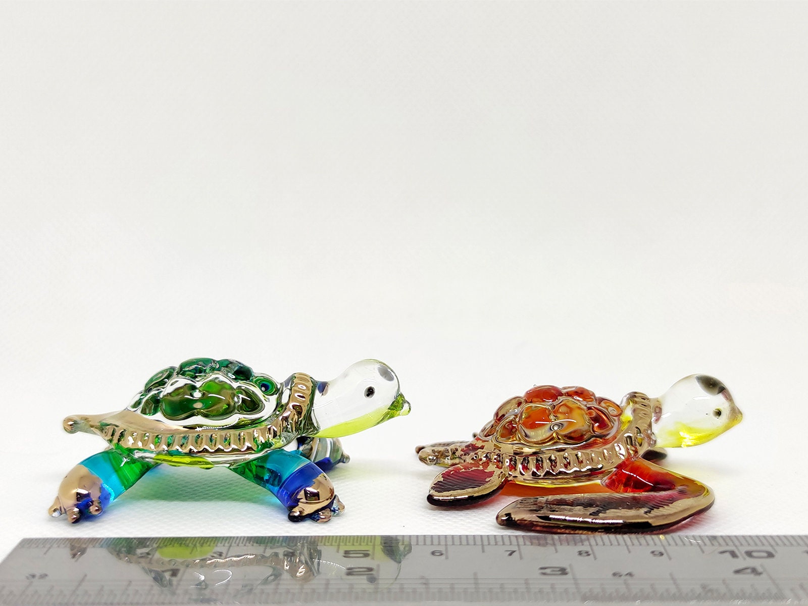2 TORTOISE Sea Turtle Figurines Hand Painted Blown Glass Art - Etsy