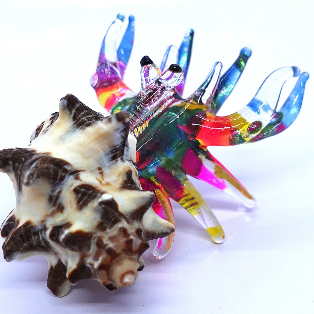 Seashell Hermit Crab Miniature Figurines Beach Animals Hand Blown Glass ...