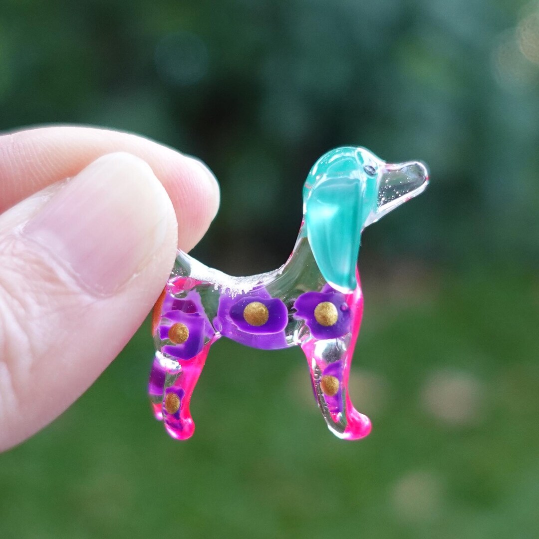 Tiny Micro Dachshund Figurines Hand Painted Blown Glass Art Animals ...