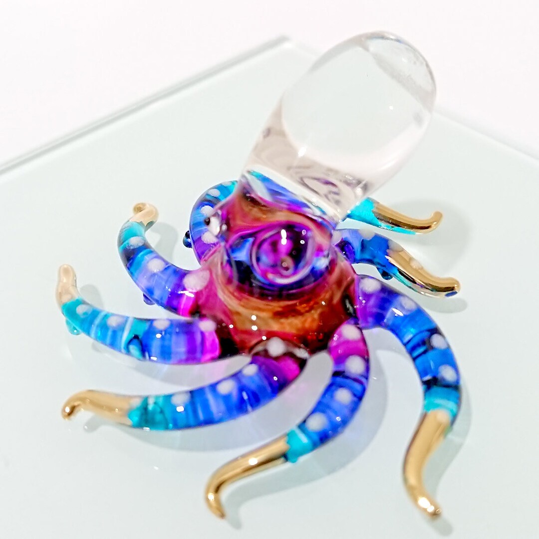 Octopus Figurines Hand Painted Multi-color W/ Glow in THE Dark Blown ...