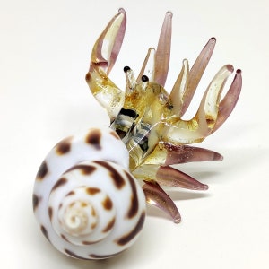 Seashell Hermit Crab Miniature Figurines Beach Animals Hand Blown Glass ...