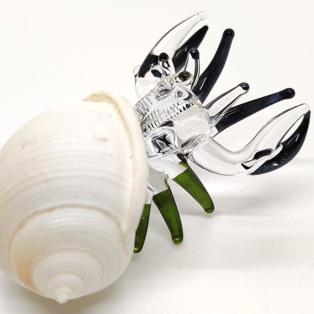 Seashell Hermit Crab Miniature Figurines Beach Animals Hand Blown Glass ...