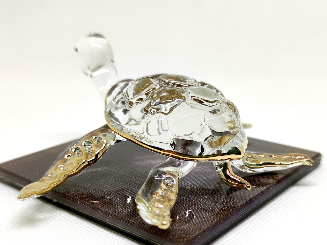 4 Inches Turtle Sea Figurines Hand Blown Glass Art W' 22k | Etsy