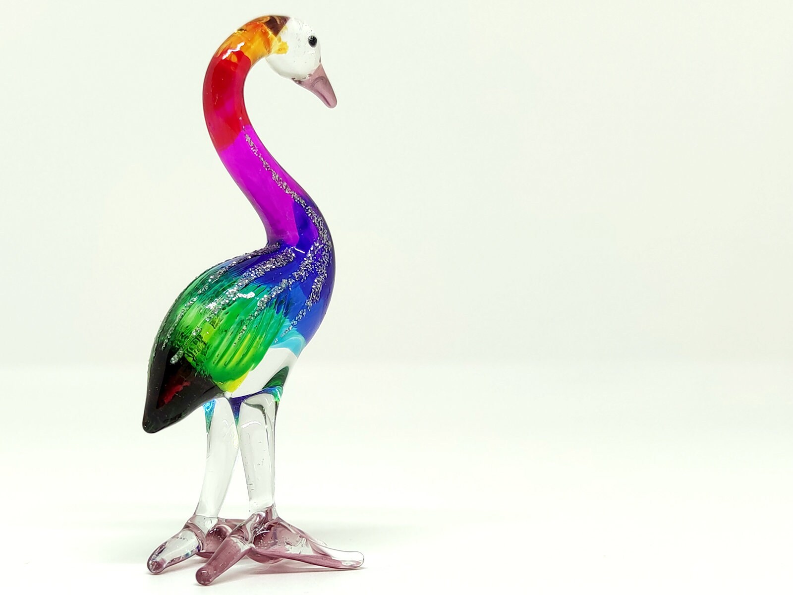 Flamingo Miniature Figurines Animals Hand Painted Blown Glass Art Bird ...