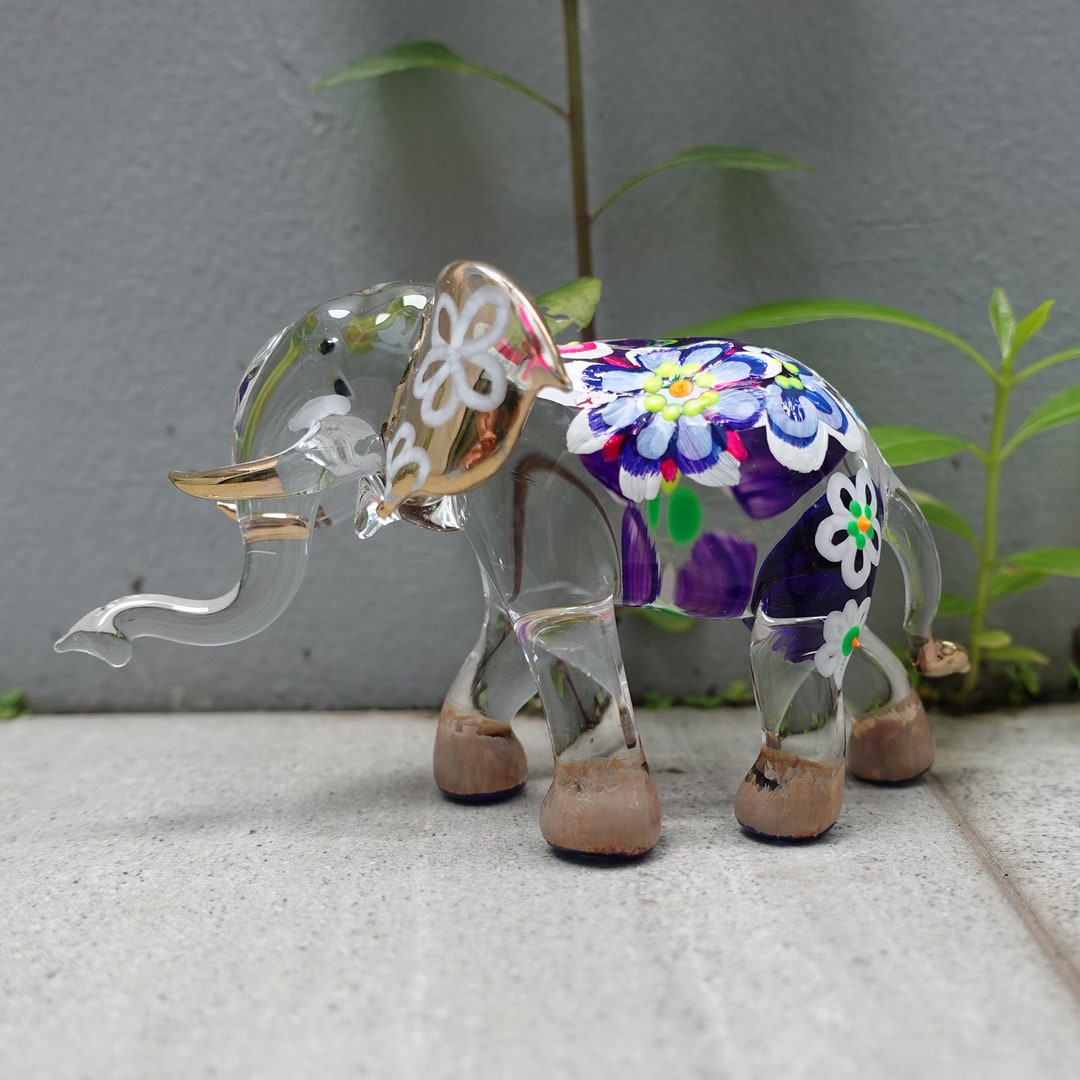 4.5" Elephant Miniature Figurines Animals Hand Blown Glass Art ...