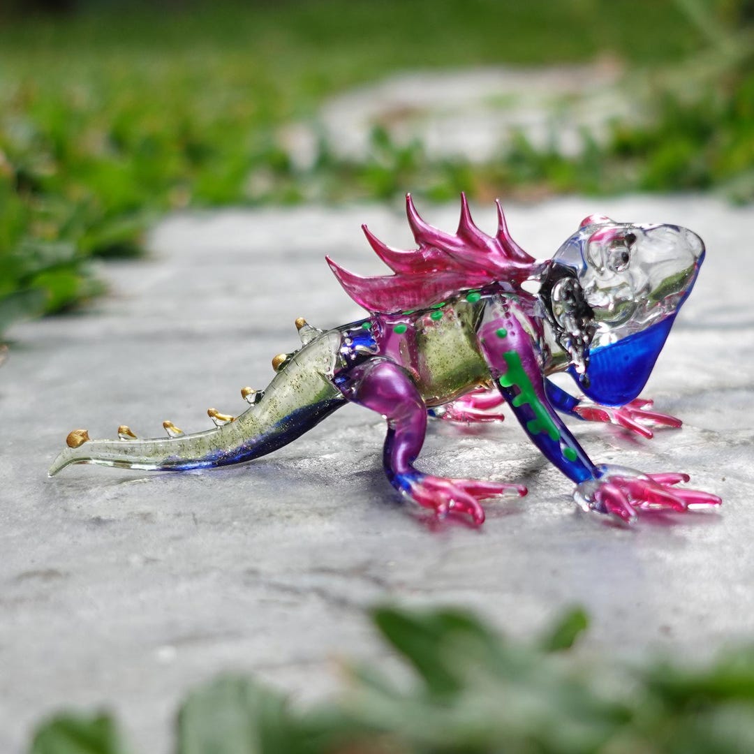 Iguana Miniature Figurines Hand Painted Multicolor Blown Glass Art ...