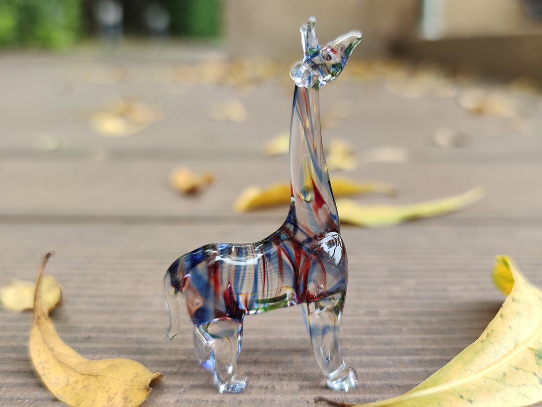 Red Blue Giraffe Figurines Hand Blown Clear Glass Art Animals ...