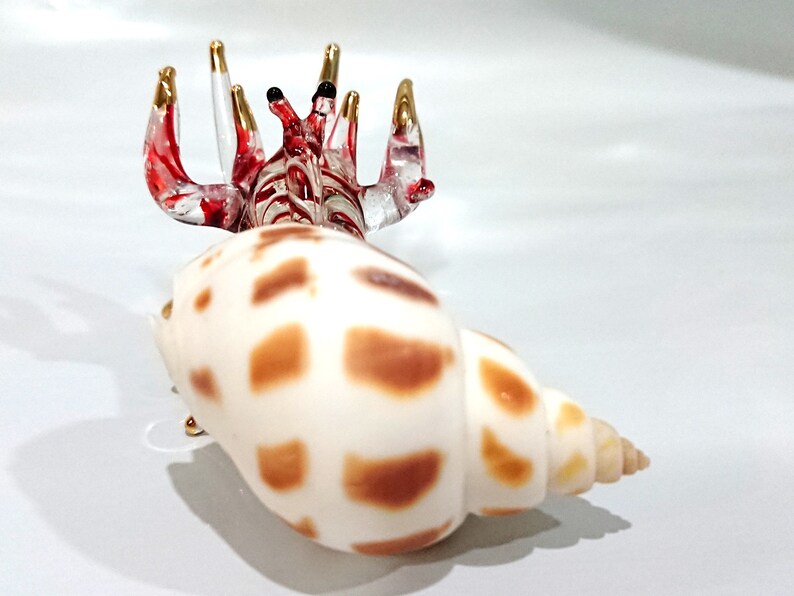 Red Seashell Hermit Crab Figurines Hand Blown Glass Mix | Etsy