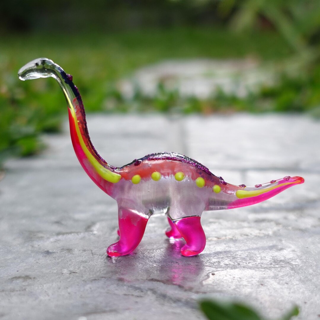 Apatosaurus Dinosaur Figurines Hand Painted Multi-pink Blown Glass Art ...