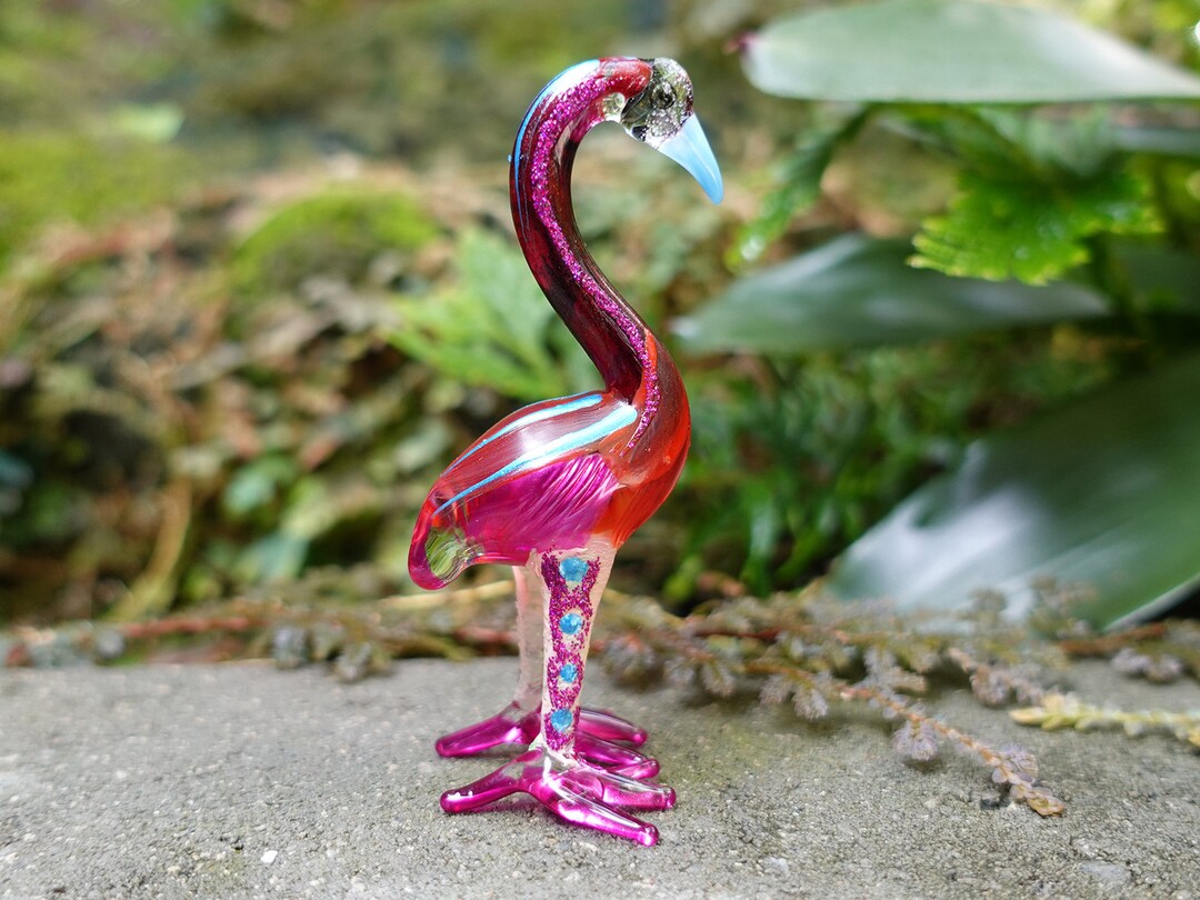 Flamingo Miniature Figurines Animals Hand Painted Orange Red Blown ...