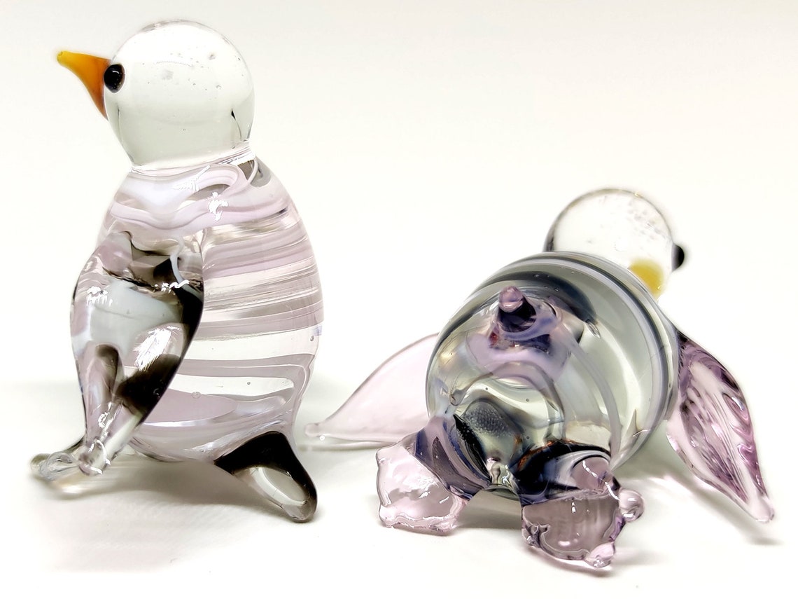 2 Penguins Miniature Figurines Animals Hand Blown Glass Art | Etsy