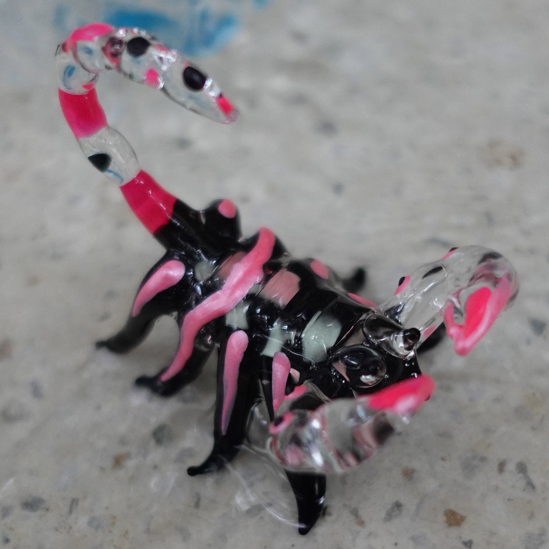 Scorpion Miniature Figurines Hand Painted Black Pink Blown Glass Art ...