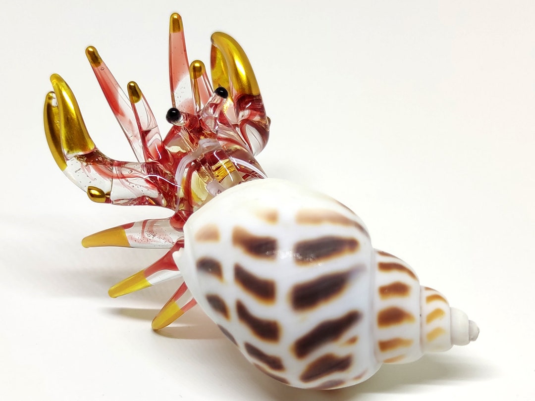 Red Seashell Hermit Crab Figurines Hand Blown Glass Mix Natural Shell ...