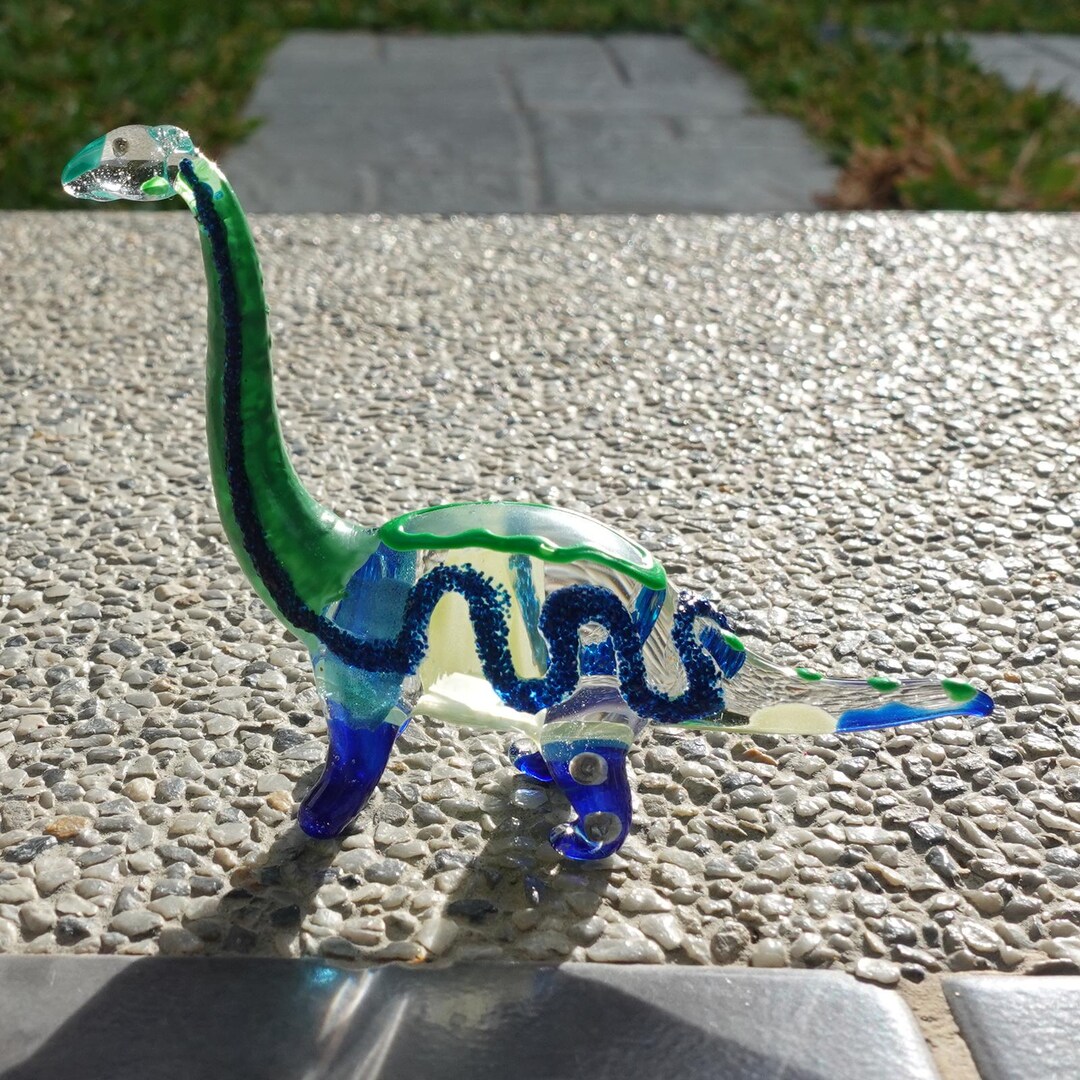 Apatosaurus Dinosaur Figurines Hand Painted Green Blue Blown Glass Art ...