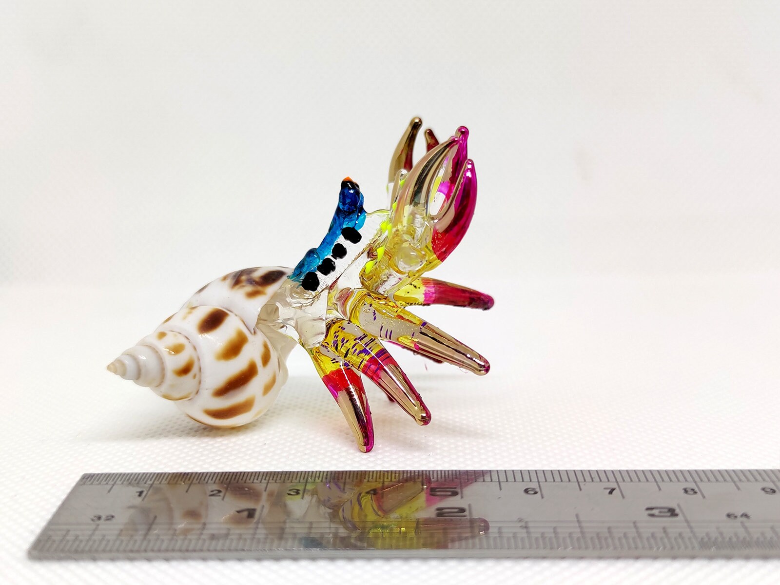 Seashell Hermit Crab Figurines Blown Glass Paint Yellow Pink Mix ...