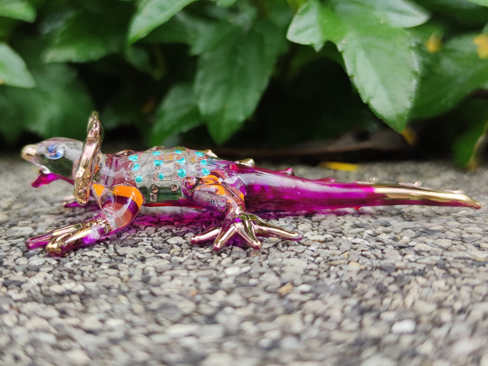 Iguana Figurines Hand Painted Purple Blown Glass Art Gold Trim Animals ...