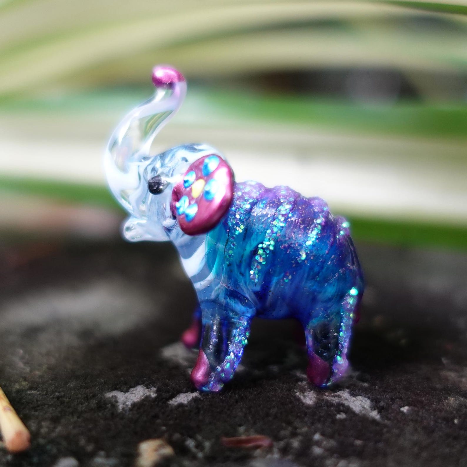 Elephant Tiny Micro Figurines Hand Blown Glass Art Animals Collectible ...