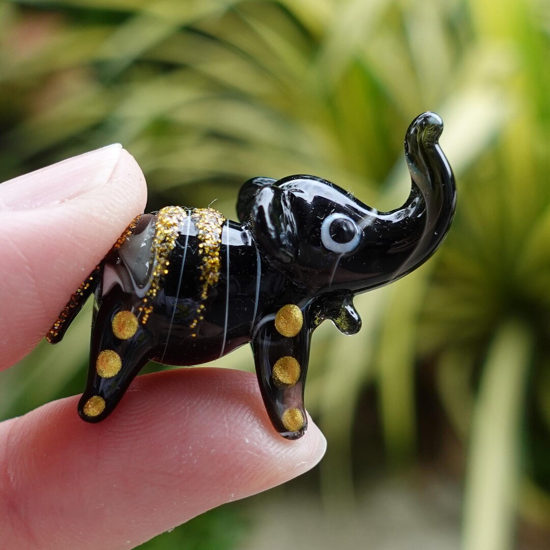 Elephant Tiny Micro Figurines Hand Blown Glass Art Animals Collectible ...