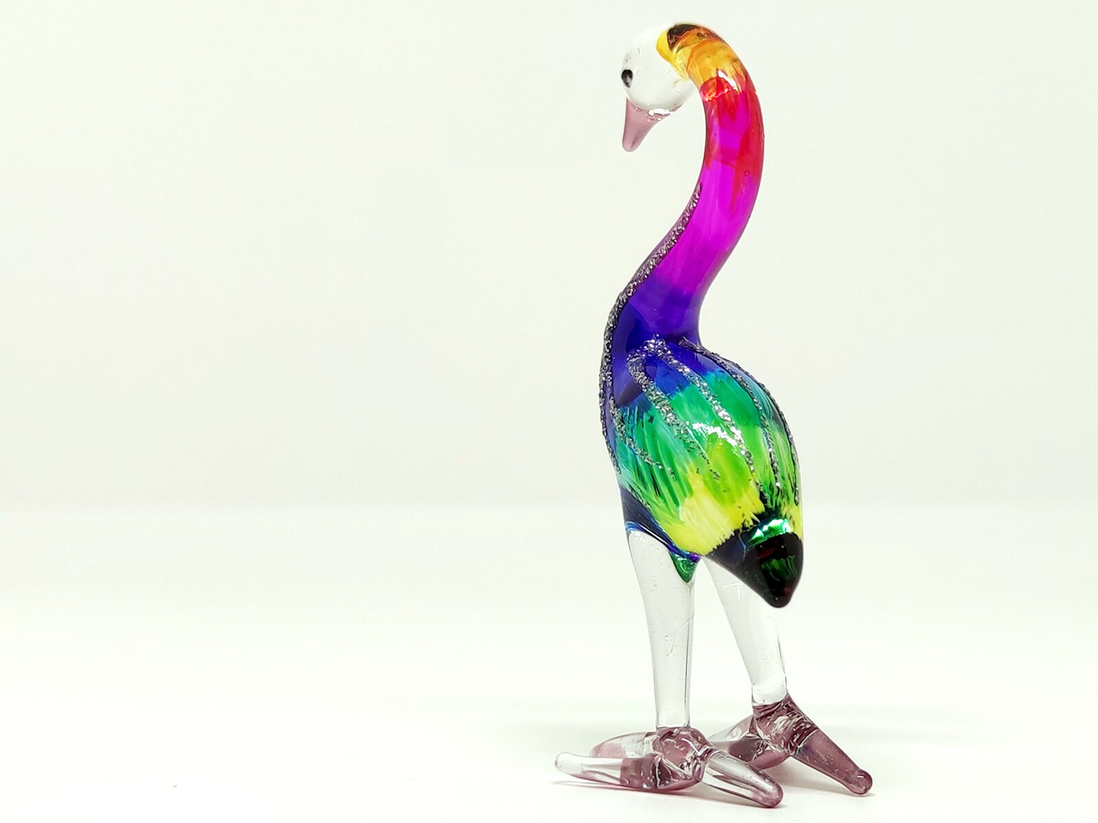 Flamingo Miniature Figurines Animals Hand Painted Blown Glass Art Bird ...