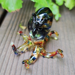 Rare Alien Octopus Figurines Hand Painted Blue Orange Blown Glass Art ...