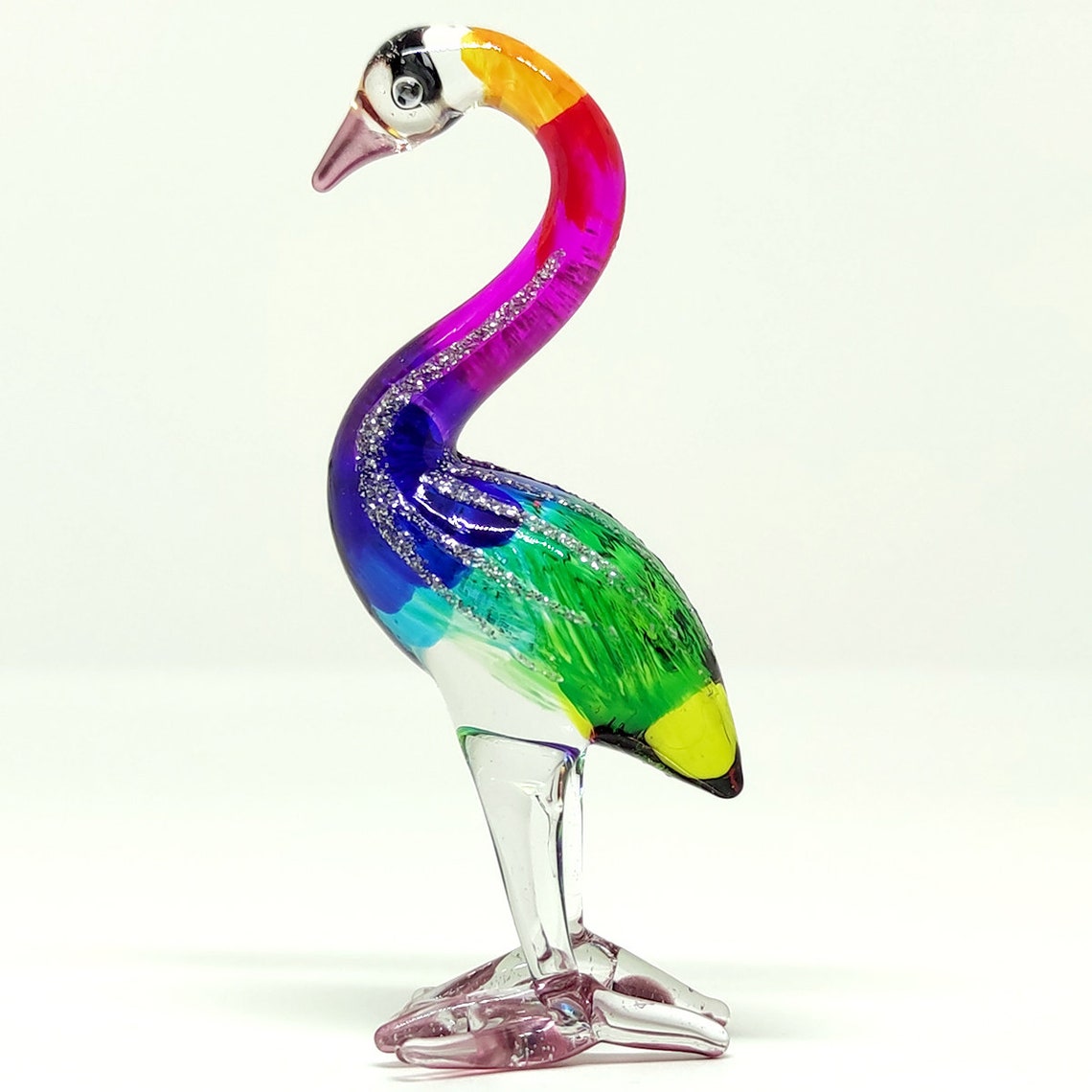 Flamingo Miniature Figurines Animals Hand Painted Blown Glass Art Bird ...