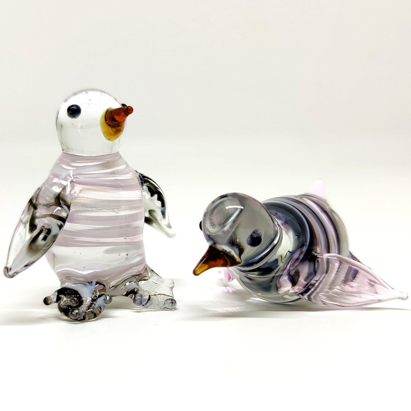 2 Penguins Miniature Figurines Animals Hand Blown Glass Art | Etsy