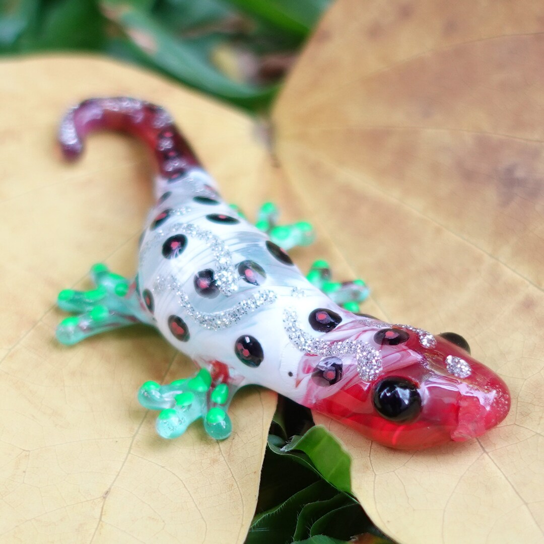 Gecko Tiny Miniature Figurines Animals Hand Blown Glass Art Collectible ...