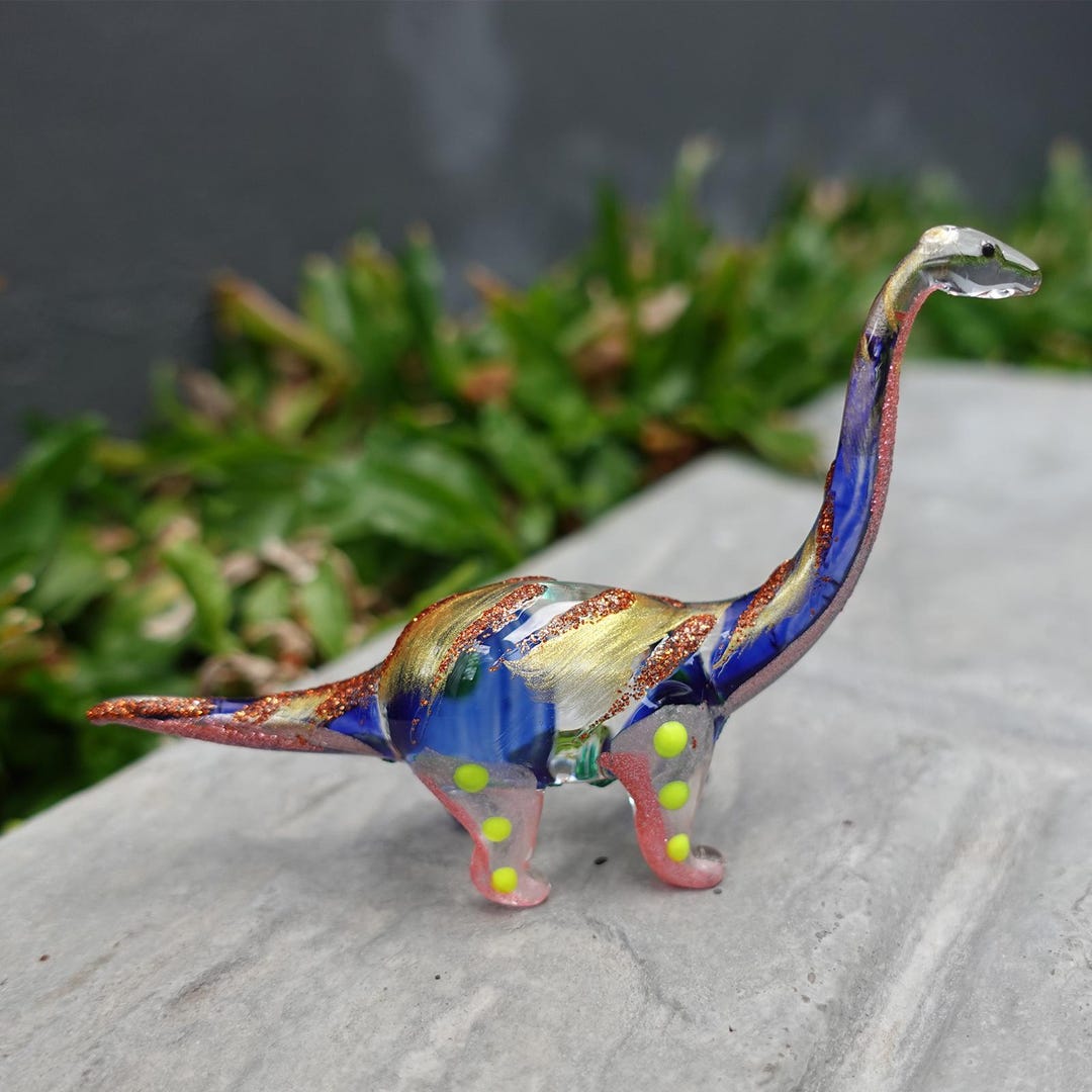 Apatosaurus Dinosaur Figurines Hand Painted Multi- Blue Blown Glass Art ...