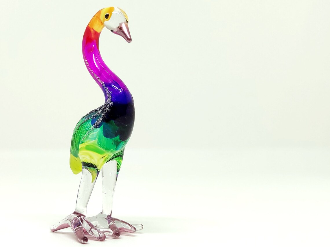 Flamingo Miniature Figurines Animals Hand Painted Blown Glass Art Bird ...