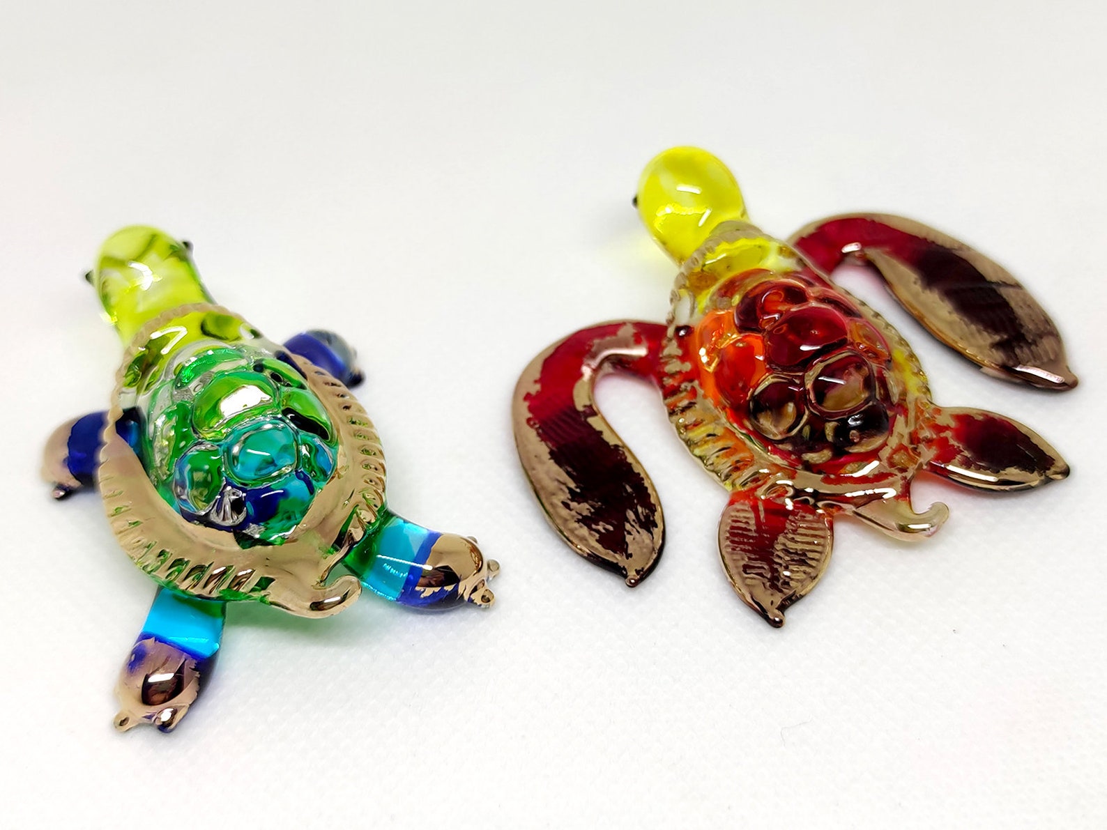 2 TORTOISE Sea Turtle Figurines Hand Painted Blown Glass Art - Etsy