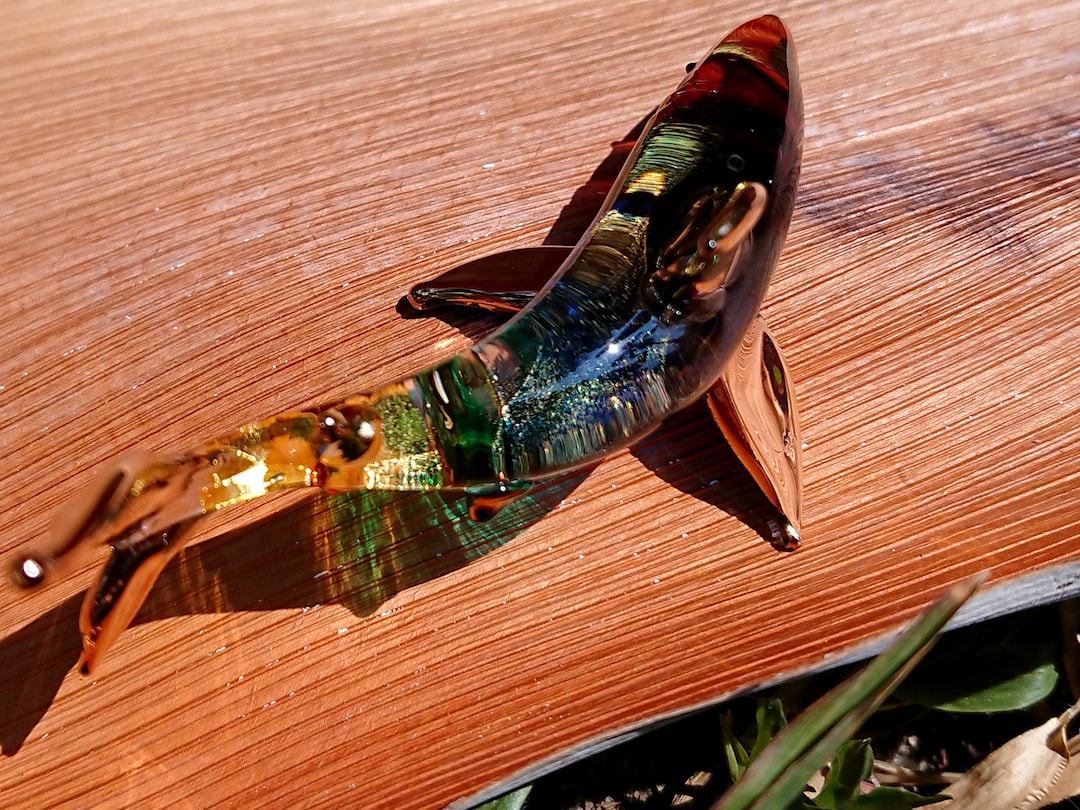 Shark Figurines Hand Painted Glitter Black Green Blown Glass Art Gold ...