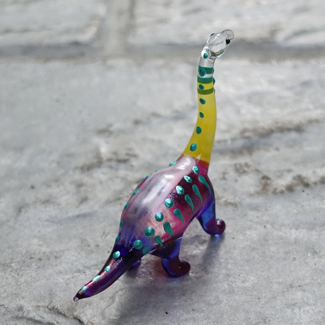 Apatosaurus Dinosaur Figurines Hand Painted Multi-blue Blown Glass Art ...