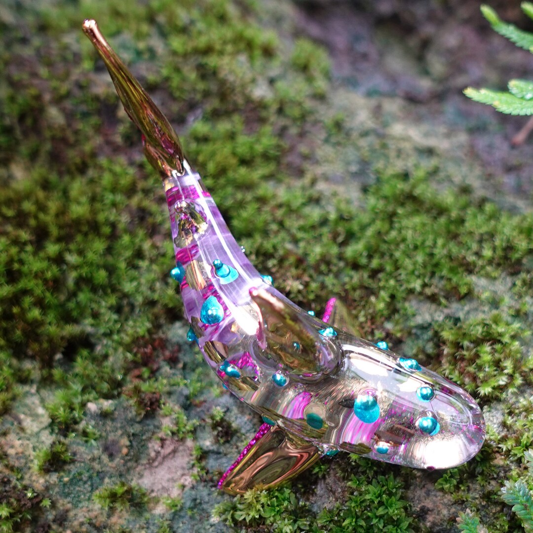 Whale-shark Figurines Hand Painted Pink Purple Blown Glass Art Gold ...