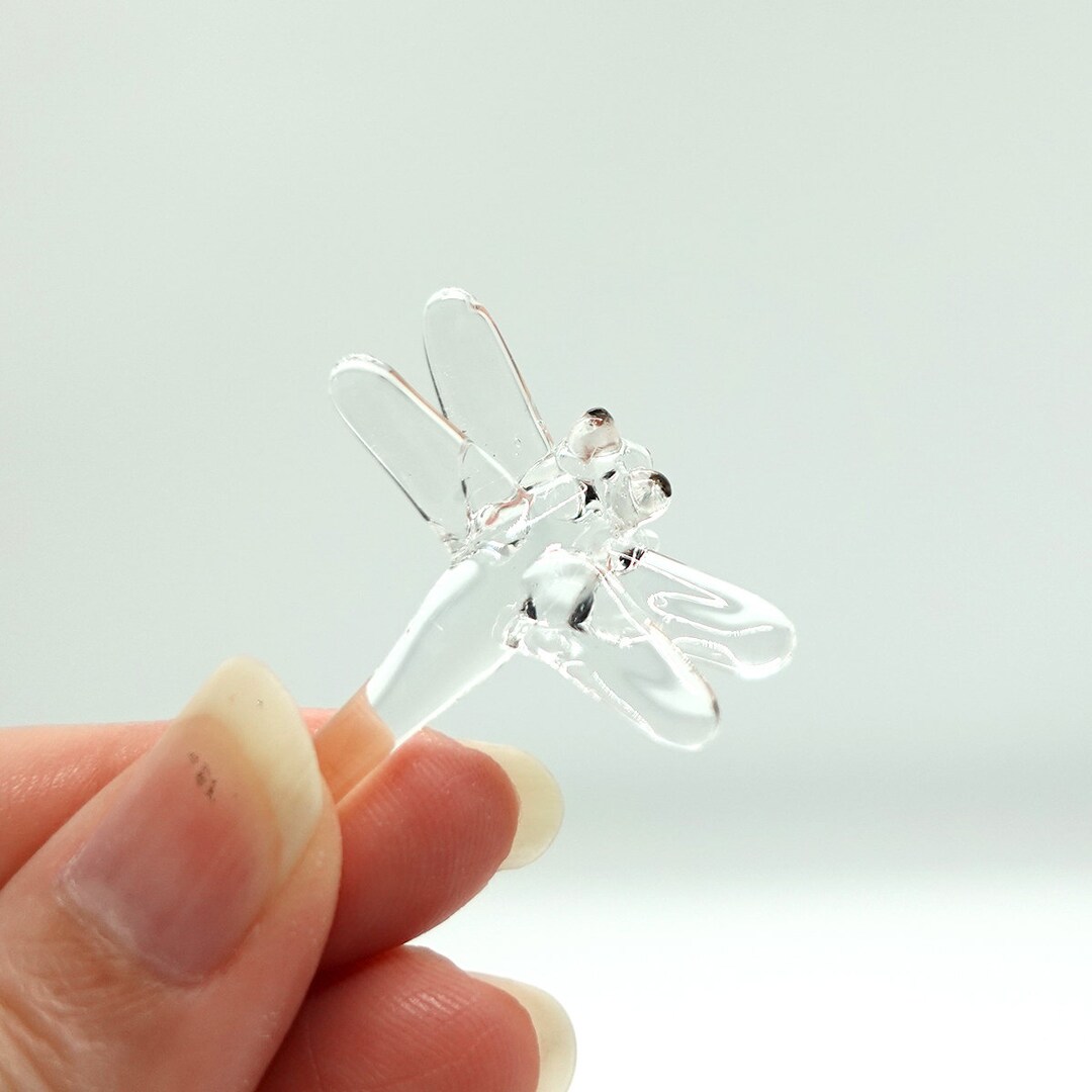 Tiny Micro Crystal Dragonfly Figurines Hand Blown Clear Glass Art ...