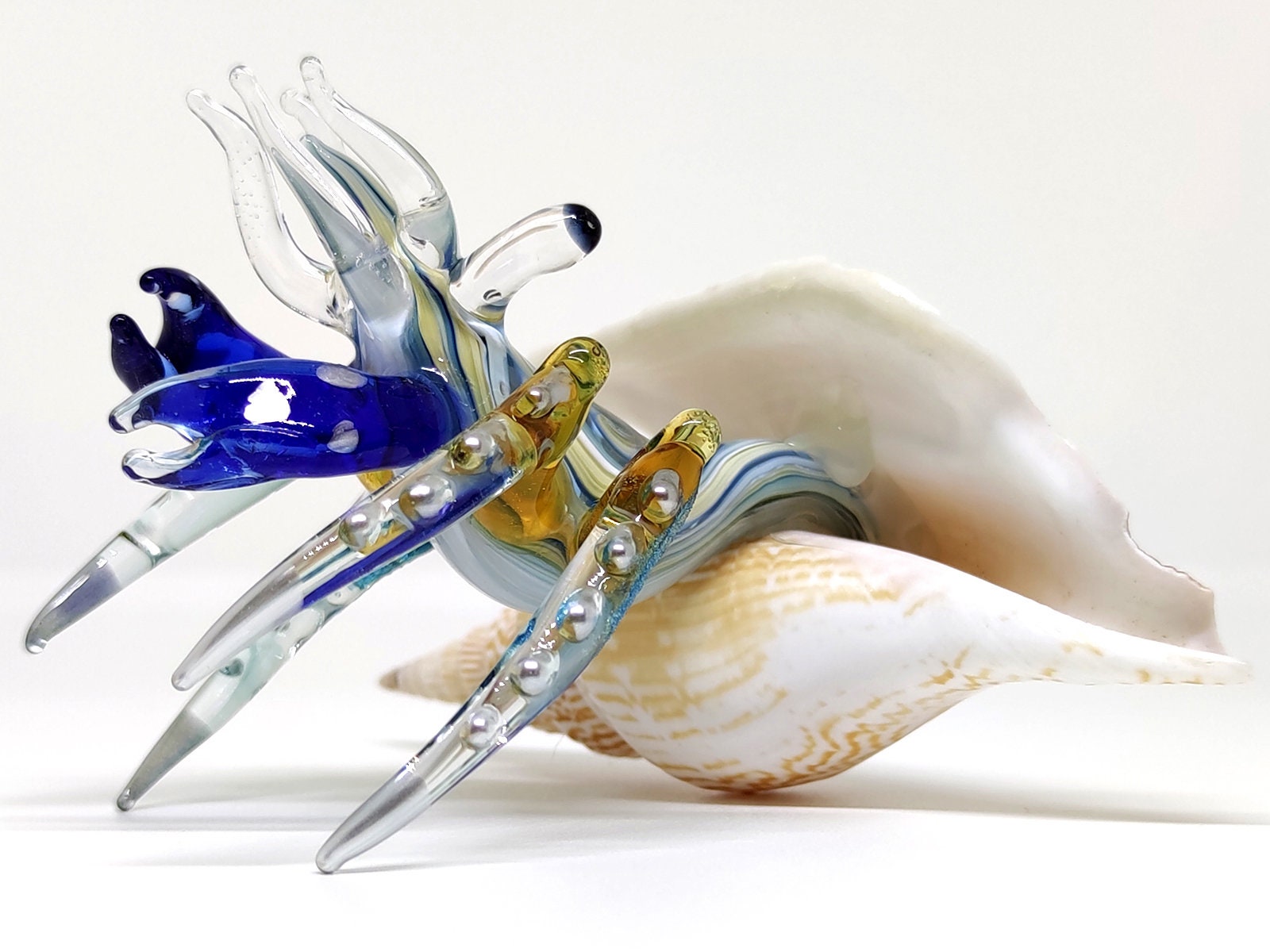 Seashell Hermit Crab Figurines Animals Hand Blown Glass Art | Etsy